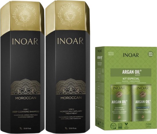Inoar Moroccan 2x1000ml & Inoar Argan Shampoo & Conditioner 250 ml | bol