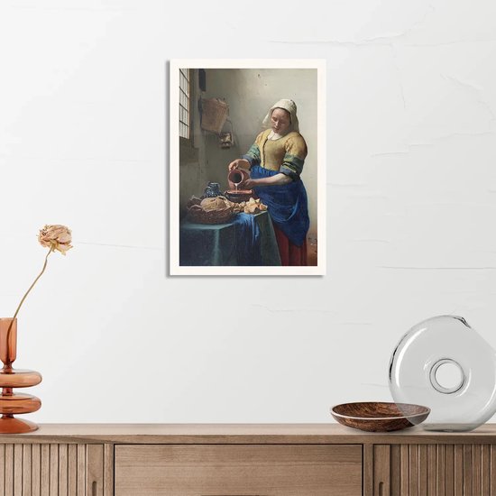 Poster Johannes Vermeer Het Melkmeisje 1660 Rechthoek Verticaal Met Lijst L (40 X 50... | bol
