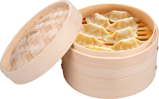 Stoommandje Bamboe - Stoommand met 2 Lagen - 20 x 13,5 cm - 100% Bamboe ...