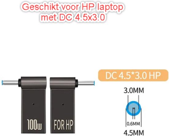 Togadget® - PD 100W Laptop Voedingslader Adapter voor HP 4.5x3 - Type-C ...