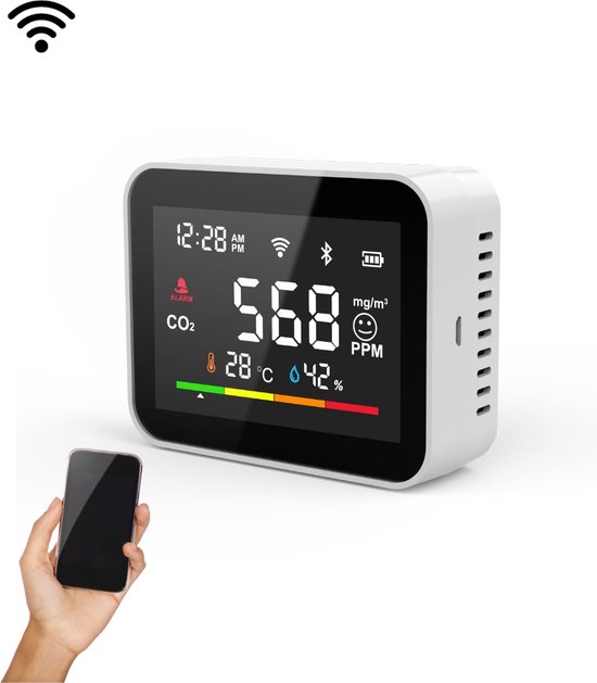 CO2 meter - 3-in-1 Slimme CO2 meter met app - Luchtkwaliteitsmeter ...
