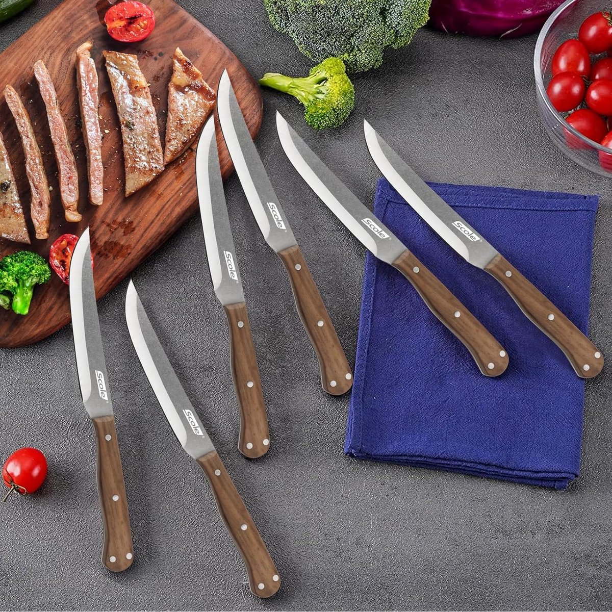 Steakmessen, 6-delig, keukensteakbestek, messenset van Duits carbon ...