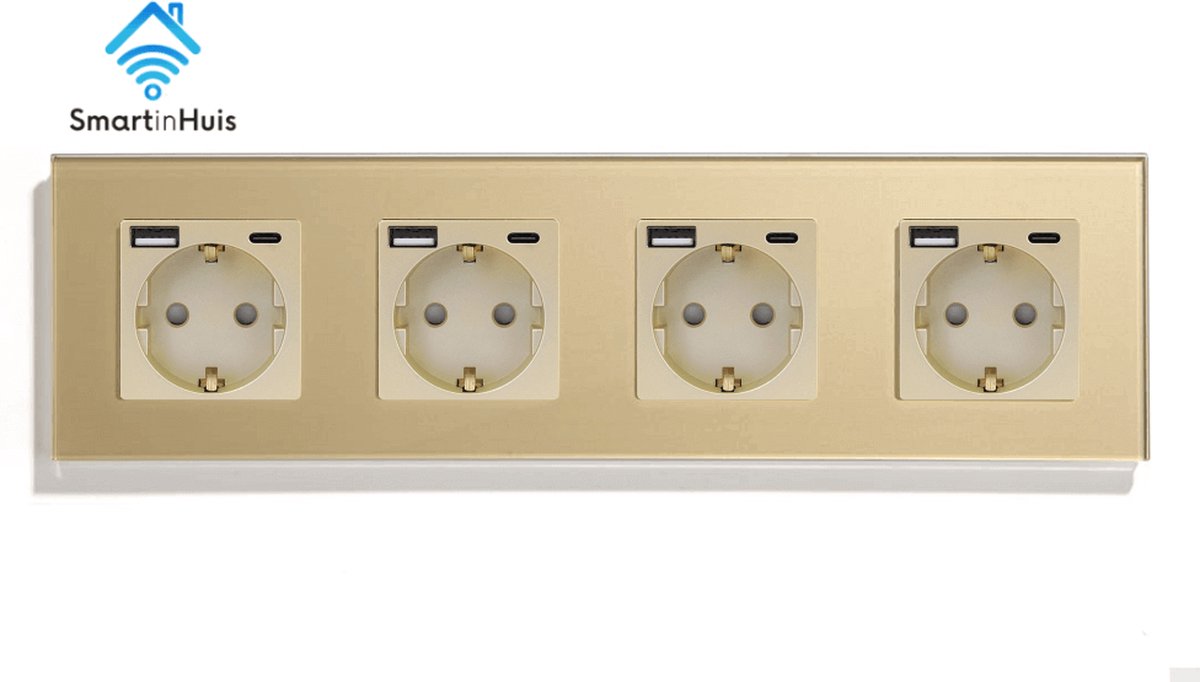 Standaard - Viervoudig stopcontact met USB A + C - Goud | bol