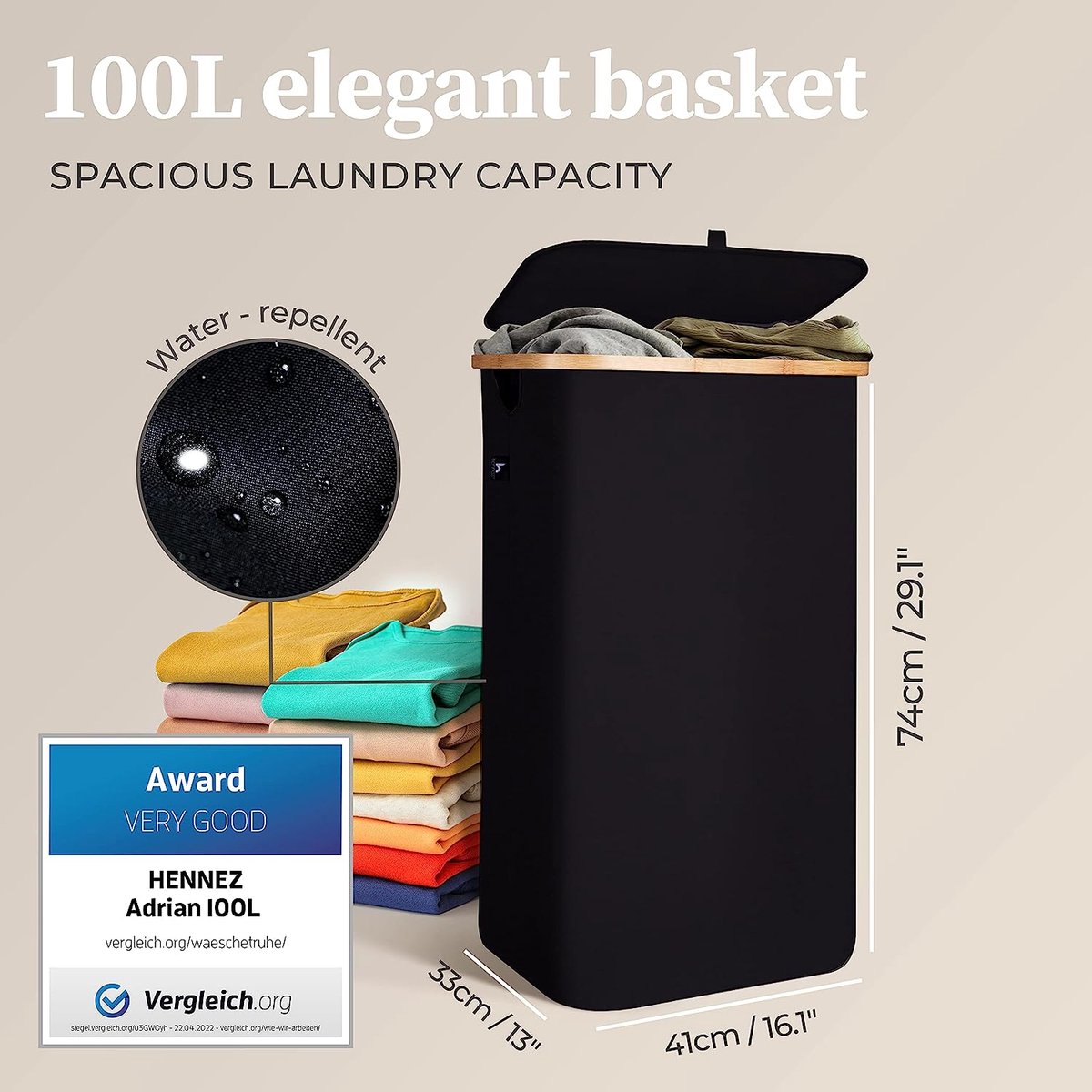 Wasmand Opbergmand 100L Waterdicht met Deksel - Wasmand Smal - Waszak ...