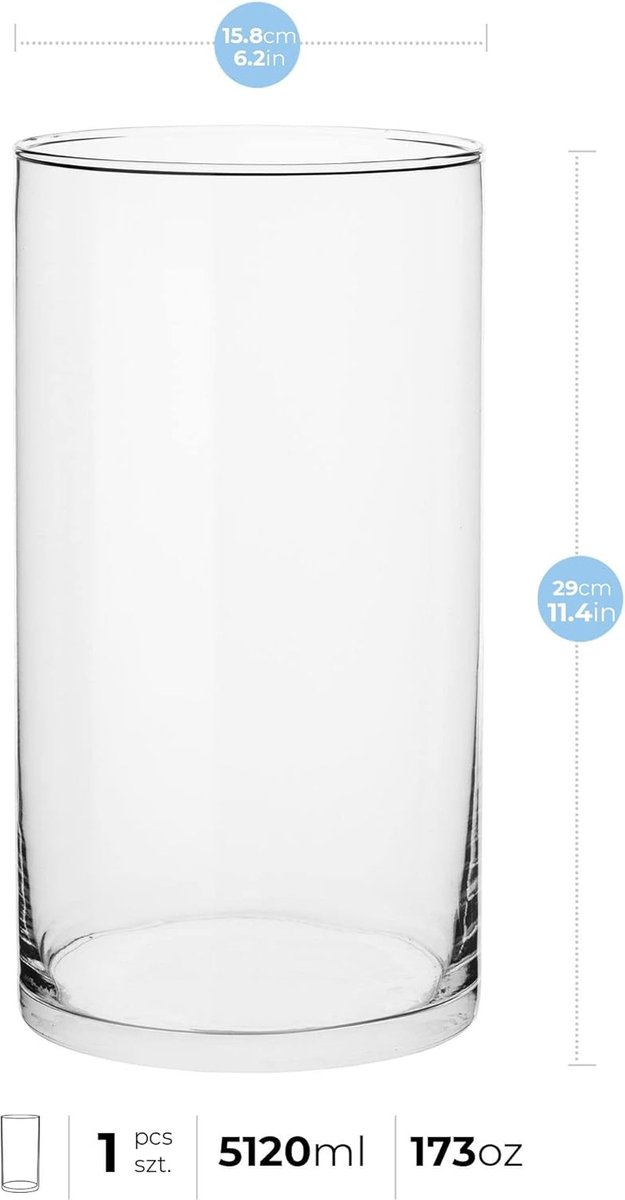 Groene Vaas, groot, 29 cm, glazen vaas, cilinder, glazen vaas, grote ...