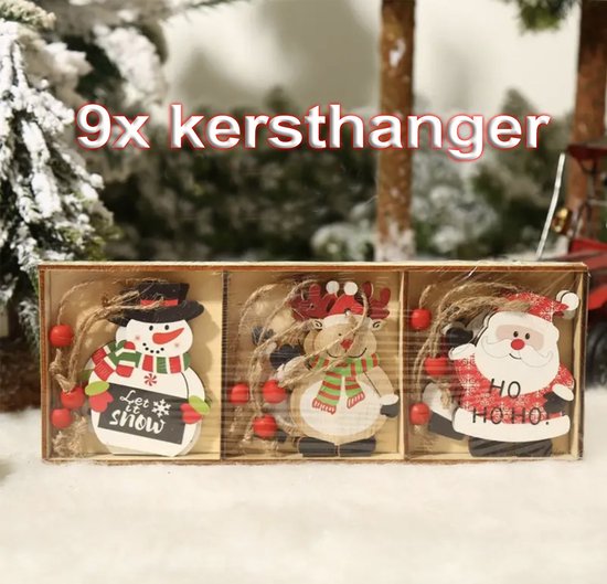Kerstboomhangers - Kerstboom Versiering - Set 9 stuks - Sneeuwpop - Rendier - houten... | bol