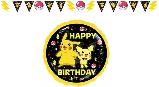 Pokemon - Vlaggenlijn - Folie ballon Happy Birthday - Versiering ...