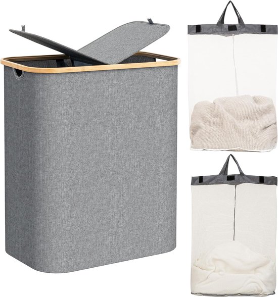 Wasmand met deksel, 140 L, Wasmand met handvat, 2 verwijderbare ...
