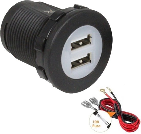 12V USB Autolader 2 Poorten Inbouw met Aansluitkabel - 5V/4.2A - USB ...