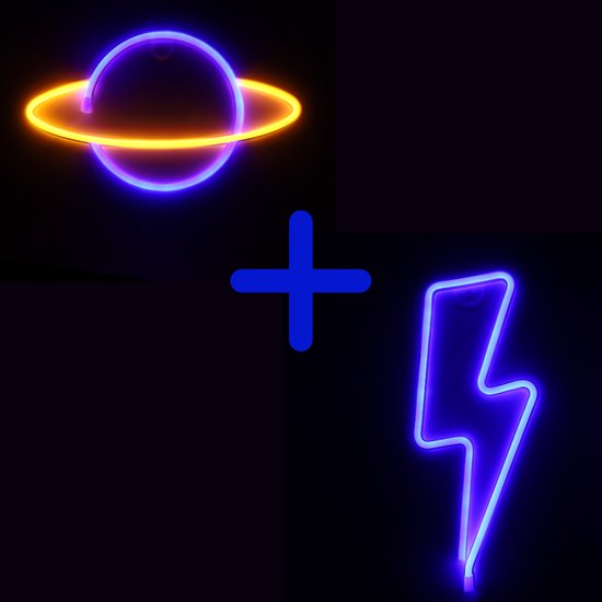 Neon Lamp - Planeet Blauw / Geel + Bliksem Blauw - Incl. 6 Batterijen ...