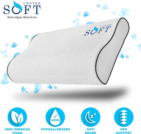 Hoofdkussen nekklachten verkoelend - 60x35x10/12 cm SOFTCENTRE® - memory foam -... | bol.com
