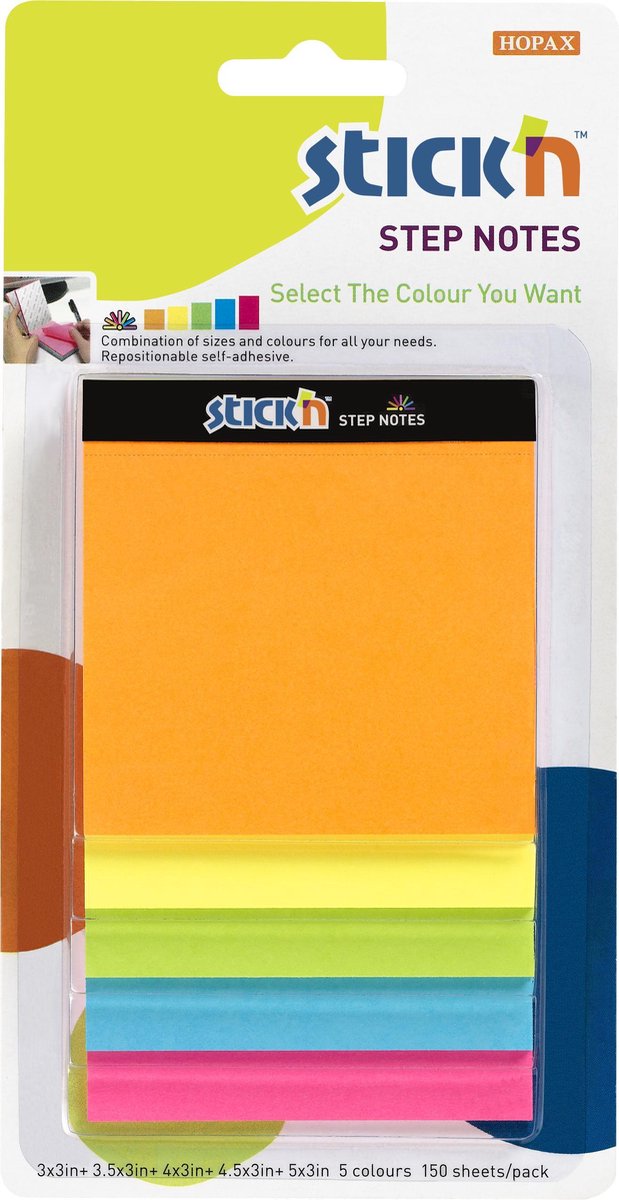 Stick'n Kubus scrum sticky notes - 5 maten, neon assorti 5 kleuren, 150 ...