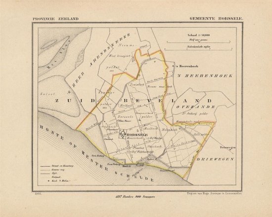 Historische kaart, plattegrond van gemeente Borssele in Zeeland uit ...