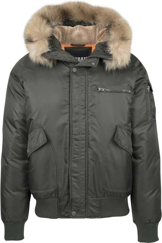 Urban Classics Bomber jacket -S- Hooded Heavy Fake Fur Groen | bol