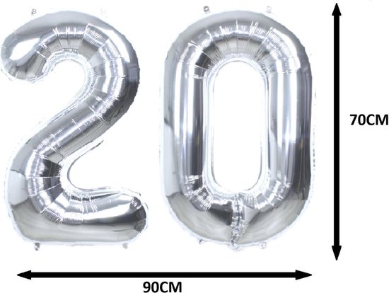 Folie Ballon Cijfer 20 Jaar Zilver 70Cm Verjaardag Folieballon Met ...