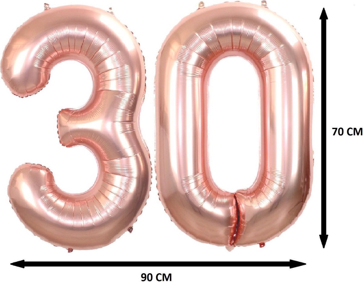 Folie Ballon Cijfer 30 Jaar Rosé Goud 70Cm Verjaardag Folieballon Met ...