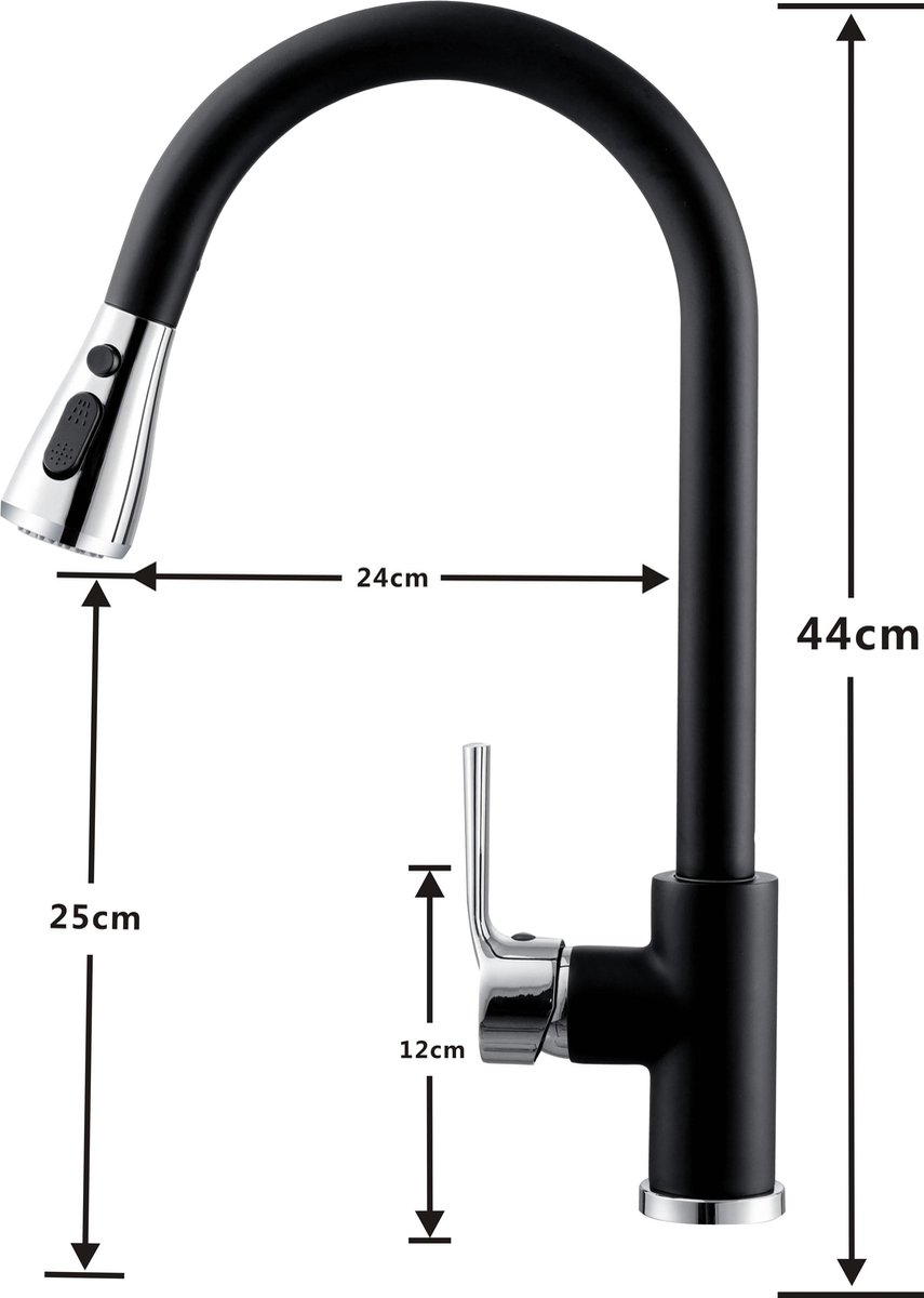 Keukenkraan - Zwart Chroom – kraan – mengkraan - uittrekbare uitloop - 12% water... | bol.com