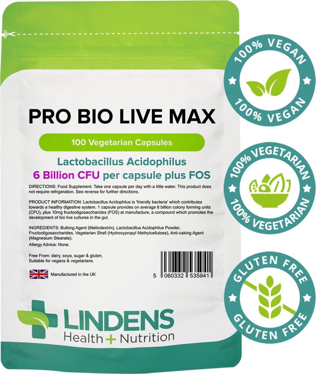 Probiotica Pro Bio Live Max 6 Billion CFU (100 capsules) | bol.com