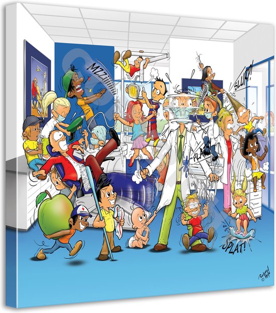 Tandarts Cartoon op canvas - Roland Hols - Praktijk - 90 x 90 cm ...