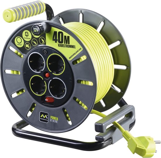 Rallonge enrouleur de câble avec 4 prises, manivelle d'enroulement ...