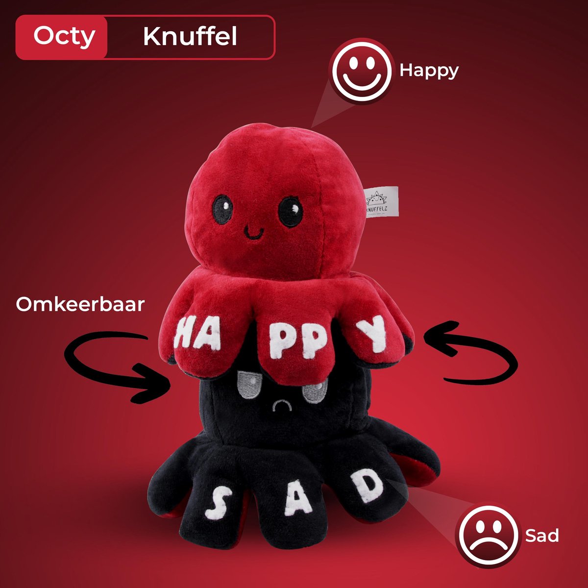Knuffelz - Octopus Knuffel - Octopus Mood Knuffel - Omkeerbaar - Met ...