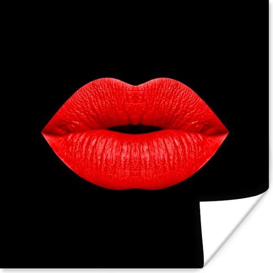 Poster Lippen - Rood - Zwart - 75x75 cm | bol