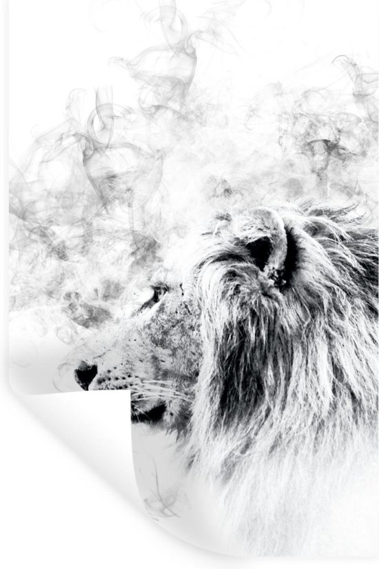 Muurstickers - Sticker Folie - Leeuw - Rook - Zwart - Wit - 80x120 cm - Plakfolie -... | bol