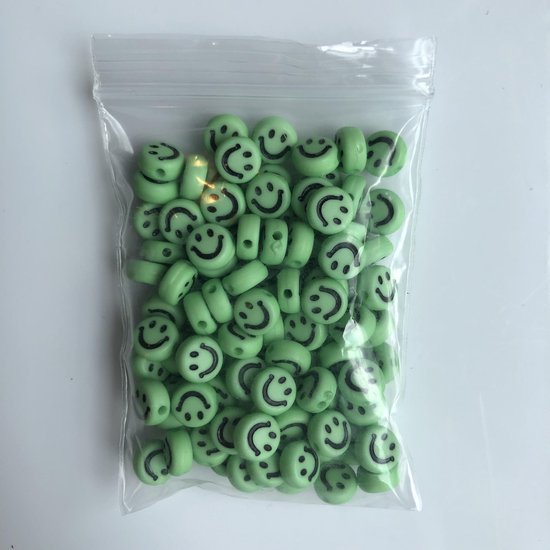 smiley kralen - smiley ketting - emoji kralen - groen - 100 stuks ...