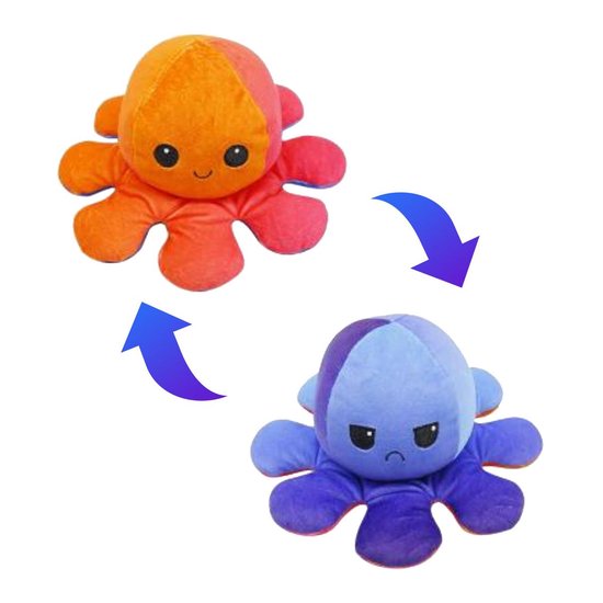 Octopus knuffel - Mood knuffel - Oranje / Paars - Blij/Boos knuffel ...