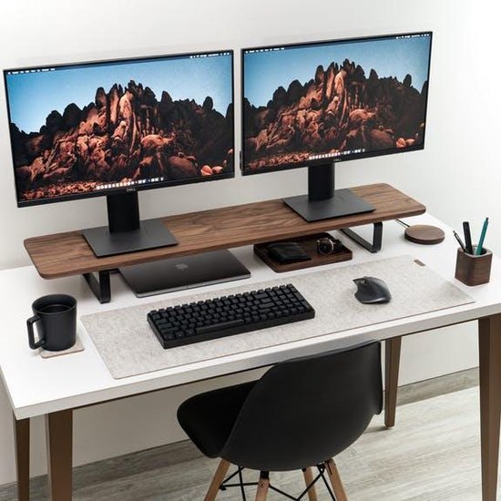 Monitor verhoger walnoot met staal voor 2 monitoren met de hand gemaakt ...