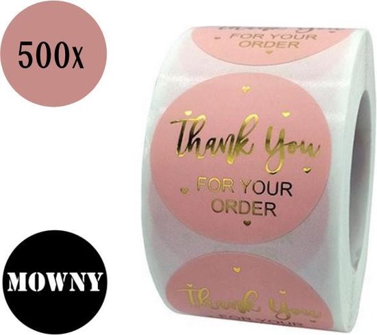 Mowny - Thank you stickers - bedrijf stickers - roze - 500 stuks - webshop - bedankt... | bol