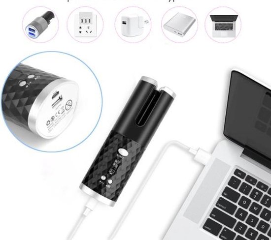 Nika's - draadloze automatische krultang - zwart - GRATIS USB CHARGER ...