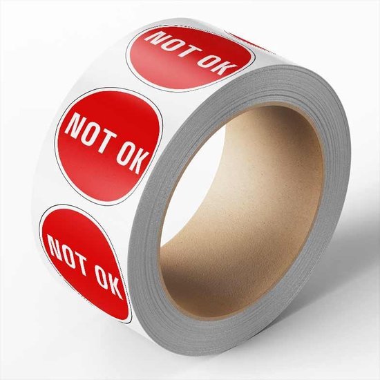 Not OK controlesticker, rood, 25 meter op rol 20 mm - 1150 per rol | bol