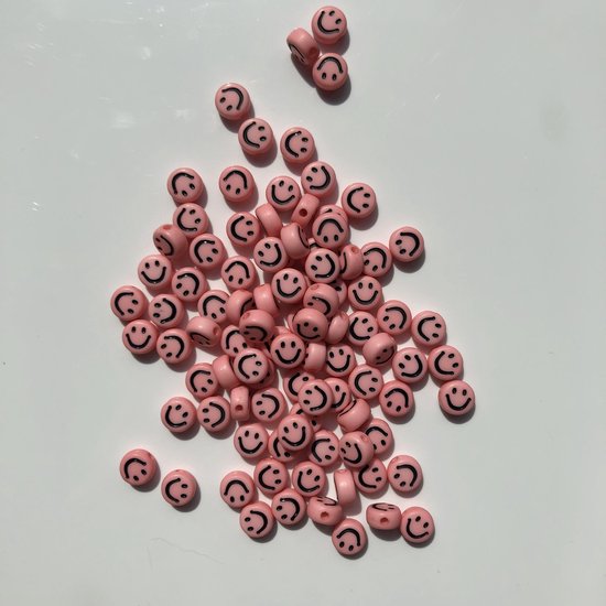 smiley kralen - smiley ketting - emoji kralen - Roze - 100 stuks ...