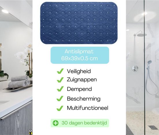Antislip badmat blauw - 70x35 CM - Douchemat badmatten - Badkamer ...