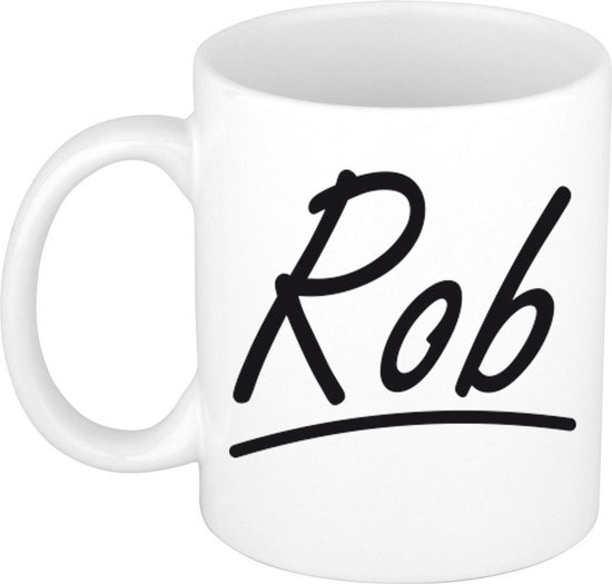 Rob naam cadeau mok / beker met sierlijke letters - Cadeau collega ...