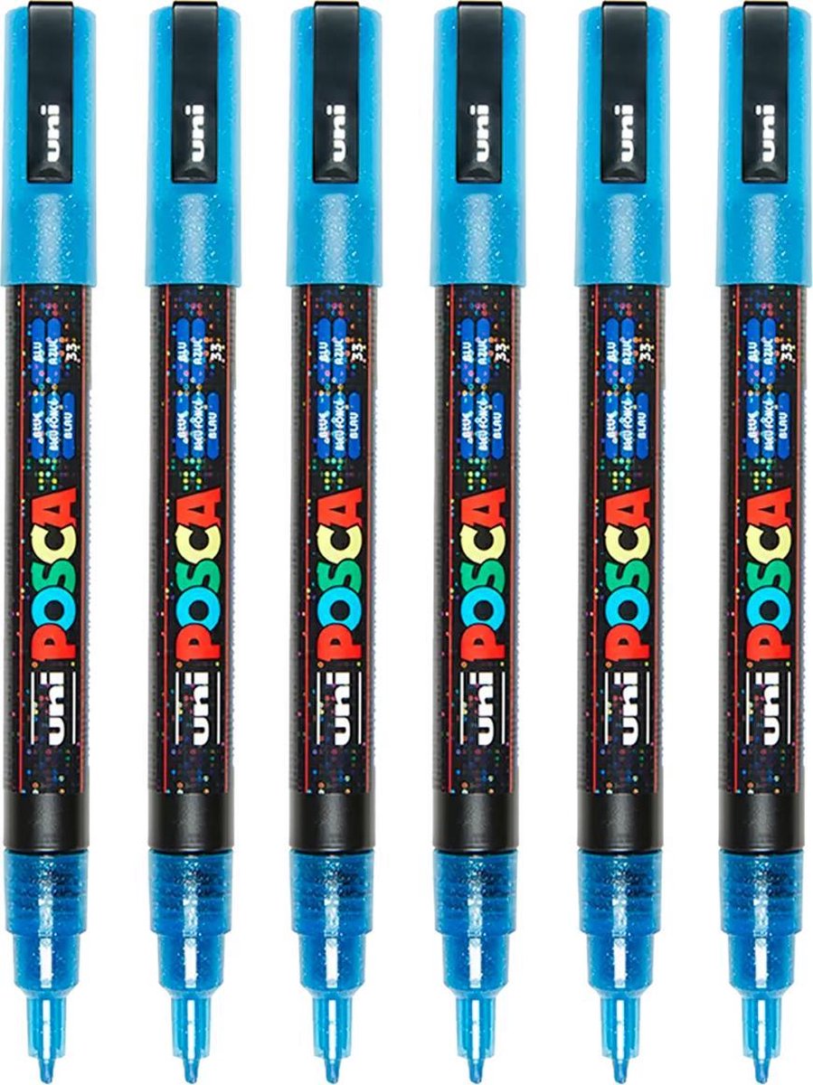 Posca Stiften PC-3M Fine Tip - verfstiften - Glitter lichtblauw - 6 ...