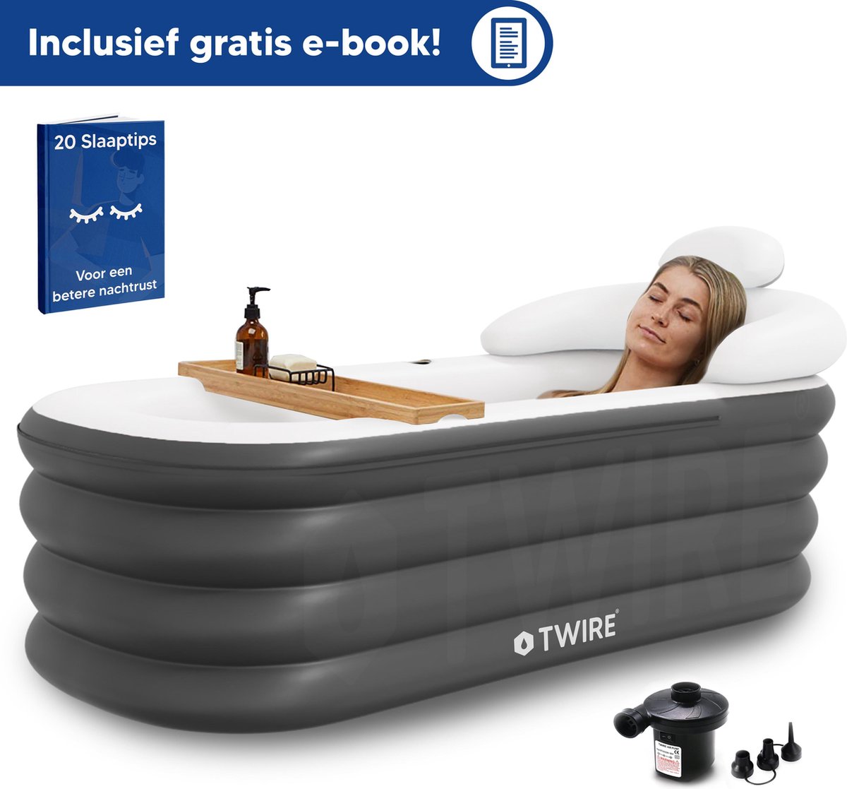 Twire® Premium Opblaasbaar Zitbad - Ligbad voor Volwassenen - Antraciet ...