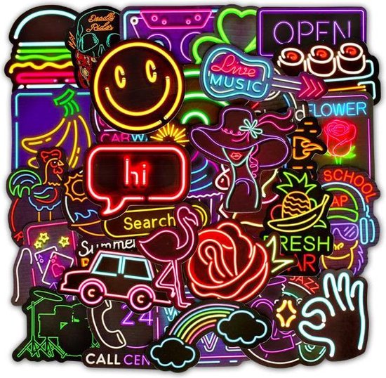 ProductGoods - 50 Stuks Neon Stickers - Muur Decoratie - Koffer ...