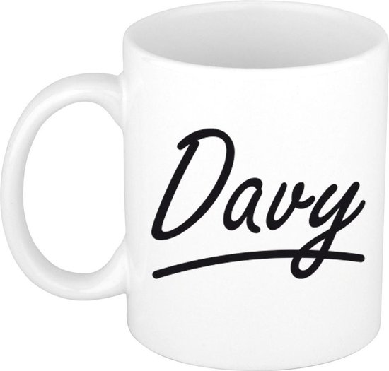 Davy naam cadeau mok / beker met sierlijke letters - Cadeau collega ...