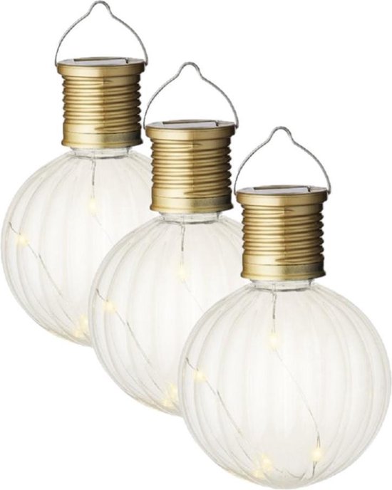 3x Buiten/tuin LED lampion solar verlichting 11 cm - Tuinverlichting ...