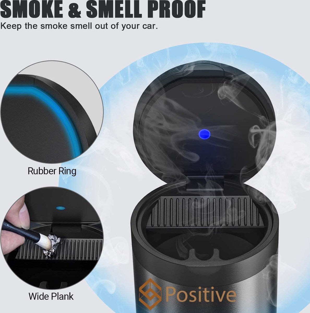 Positive Premium Auto Asbak met LED verlichting - Geurloze Asbak voor ...