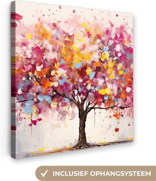 Canvas schilderij 50x50 cm - Wanddecoratie Aquarel - Boom - Kunst ...