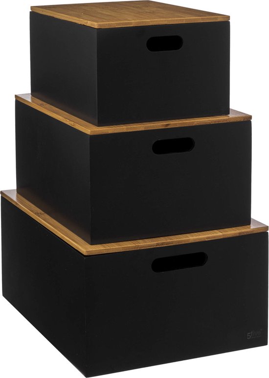 Opbergdozen met bamboe deksels BAVA, set van 3 | bol