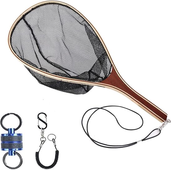 Maxiumcatch Visnet met houten frame en rubber/nylon net - Vliegenvissen ...