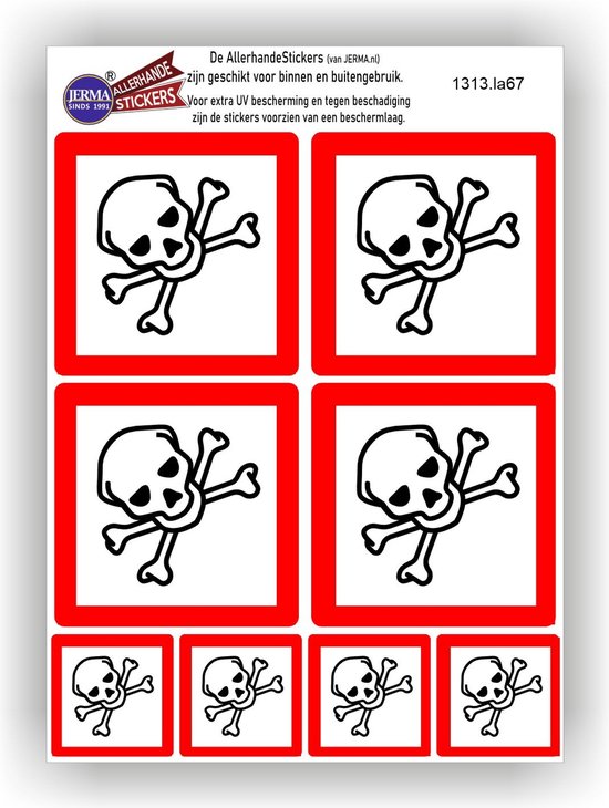Schedel, giftige stoffen, sticker set, rood, wit GHS06- etikettering | bol
