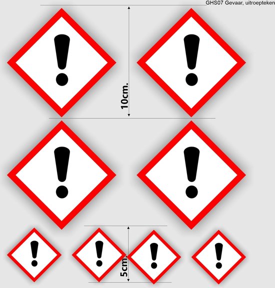 Uitroepteken, irriterend voor huid en ogen, sticker set, rood, wit ...