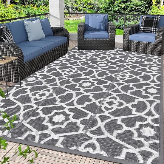 Outdoor tapijt voor patio, 150 x 240 cm, grijs, robuust handgemaakt ...
