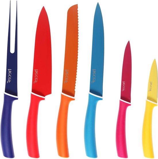 Colourful Knives Set of 6 - Stainless Steel Sharp Blade - Non Stick ...