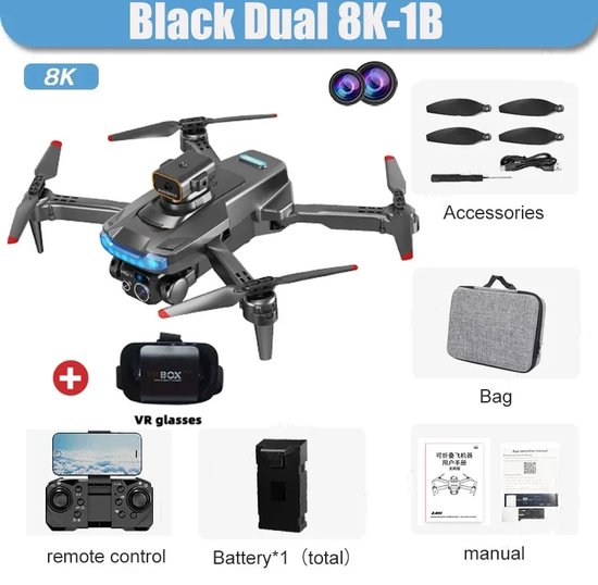 8K Drone - Dual Camera met VR bril - GPS - Hd Luchtfotografie - 48 ...